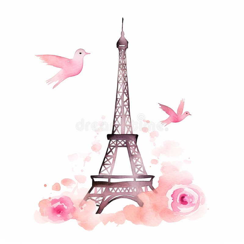 Illustration of Watercolor Stylized Cartoon Eiffel Tower in Pink ...