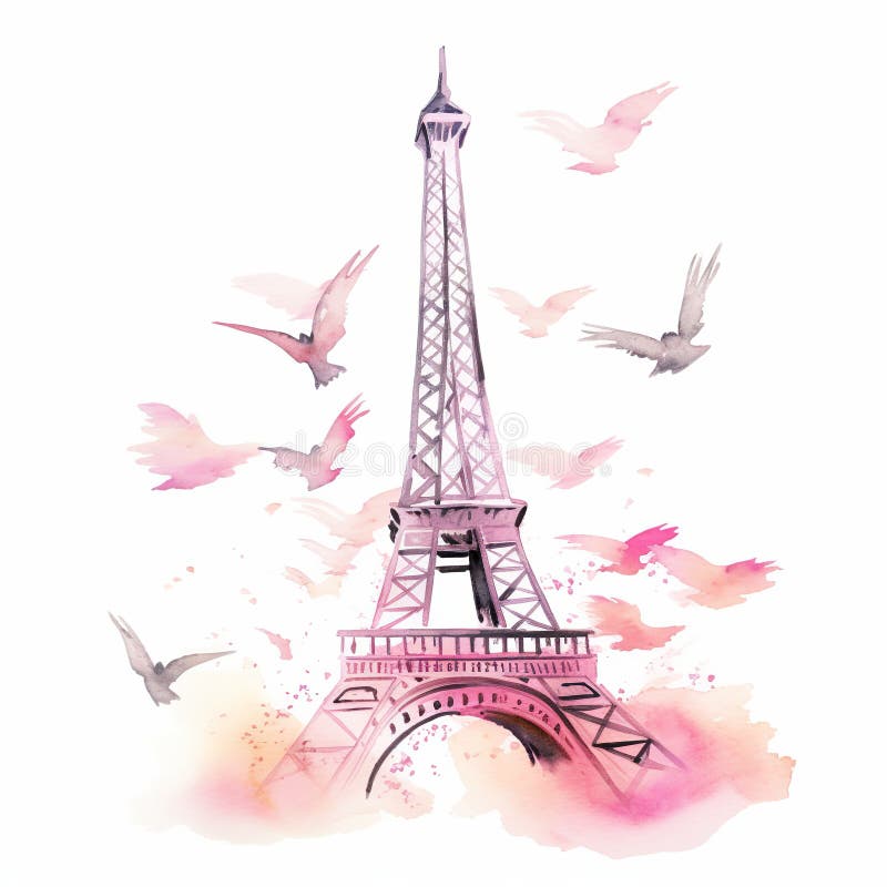 Illustration of Watercolor Stylized Cartoon Eiffel Tower in Pink ...