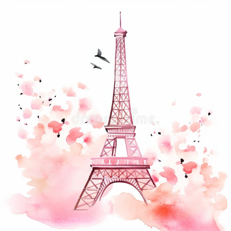 Illustration of Watercolor Stylized Cartoon Eiffel Tower in Pink ...