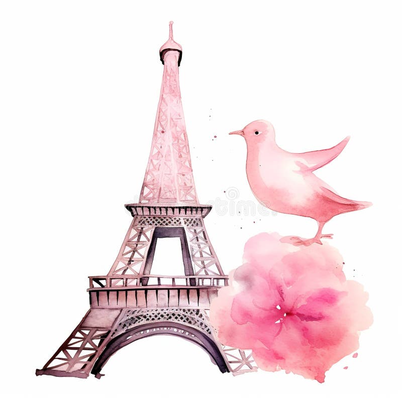 Illustration of Watercolor Stylized Cartoon Eiffel Tower in Pink ...