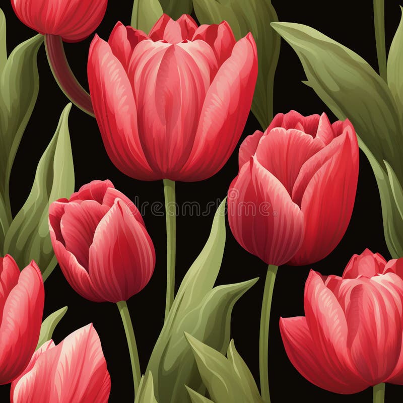 Illustration of Watercolored Seamless Blue Tulip Pattern with Leaves ...