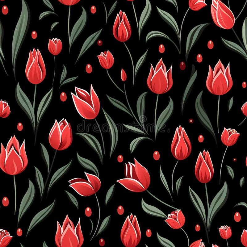 Illustration of Watercolored Seamless Blue Tulip Pattern with Leaves ...