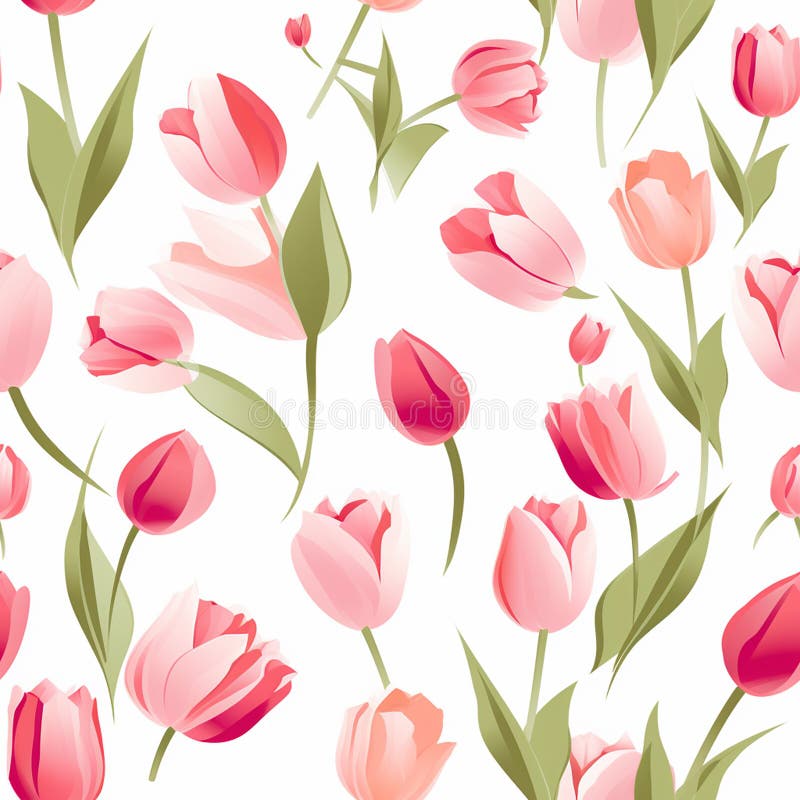 Illustration of Watercolored Seamless Blue Tulip Pattern with Leaves ...