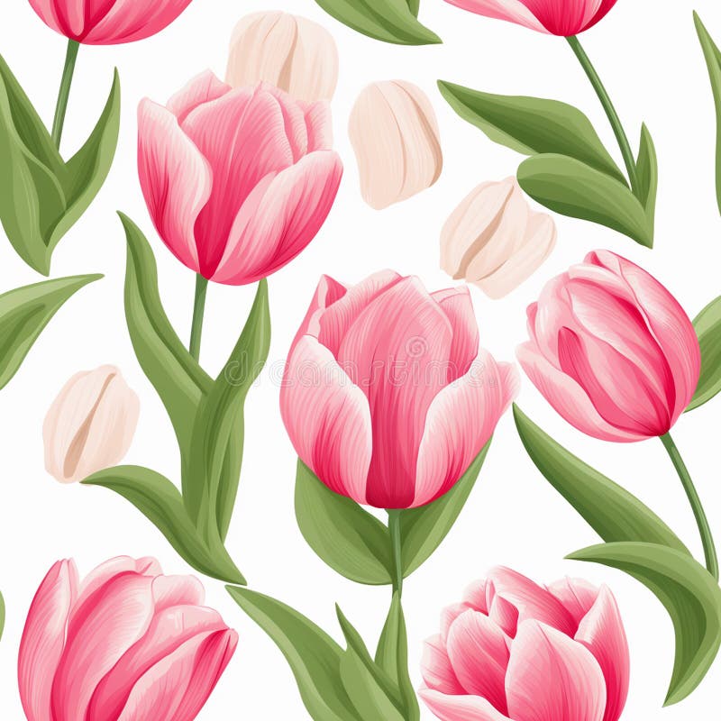 Illustration of Watercolored Seamless Blue Tulip Pattern with Leaves ...