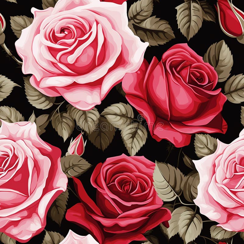 Illustration of Watercolored Seamless Red Roses Pattern Stock ...