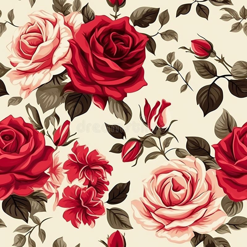 Illustration of Watercolored Seamless Red Roses Pattern Stock ...