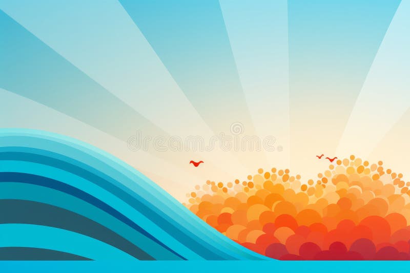 An Illustration of a Wave with Birds Flying Over it Stock Illustration ...