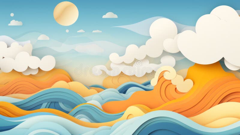 An Illustration of Waves and Clouds in the Ocean Stock Illustration ...