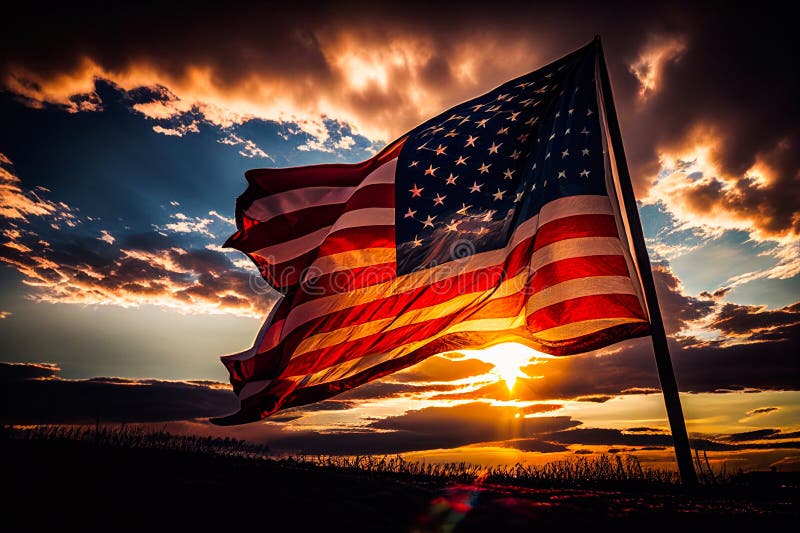 Illustration of Waving American Flag on Dark Background Stock Image ...