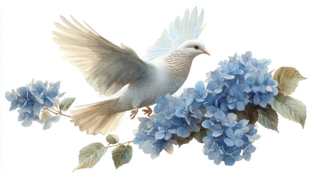 The Illustration of a Wedding Crest Features a White Hydrangea, Lush Greenery, and an Elegant ...