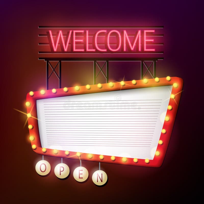 Welcome Signboard Retro Style with Light Frame Stock Vector ...
