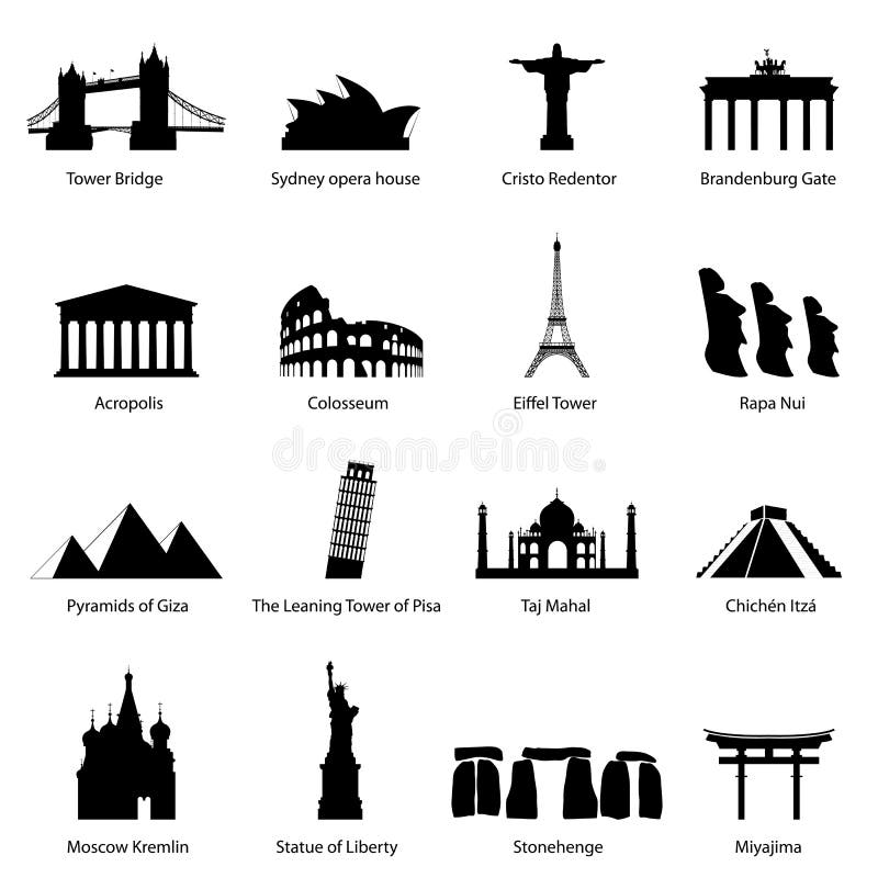 Illustration of the Well-known Landmarks of the World with the Names ...