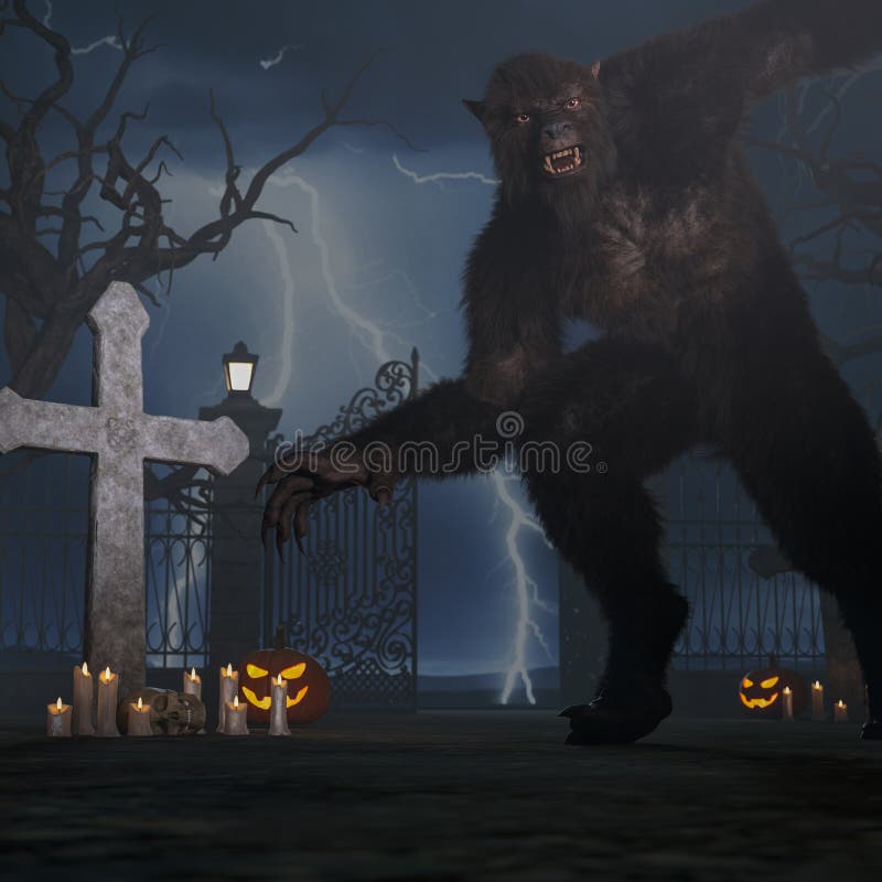 Illustration of a Werewolf during the Night in the Creepy Cemetery ...