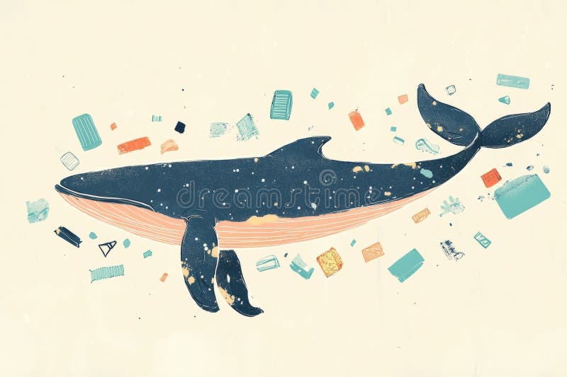 Illustration of Whale Amongst Ocean Pollution and Plastic Waste Stock ...