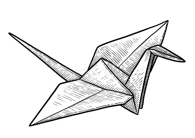 Crane Origami Illustration Drawing Engraving Ink Line Art Vector