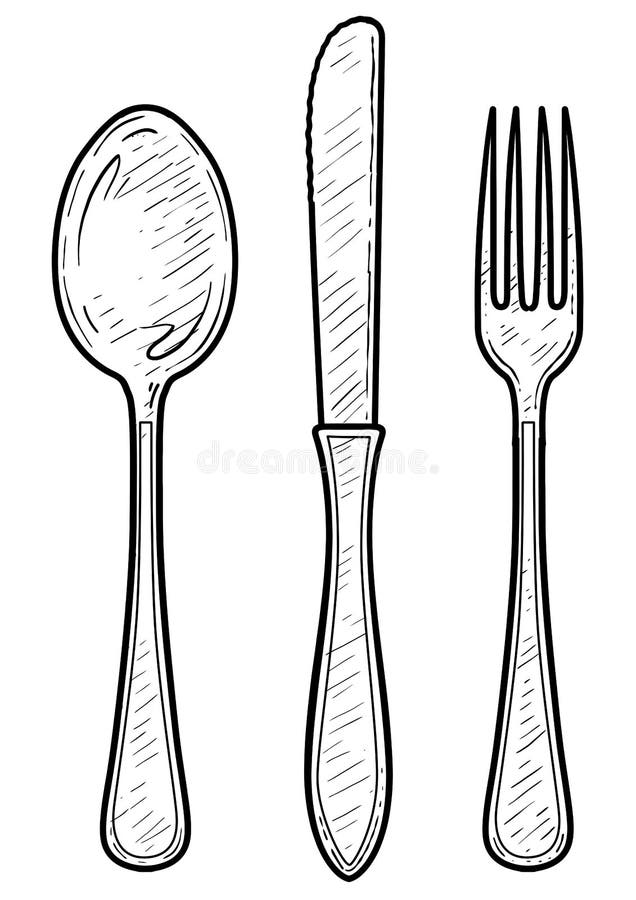 Fork Spoon Knife Illustration Drawing Engraving Ink Line Art Vector Stock Vector