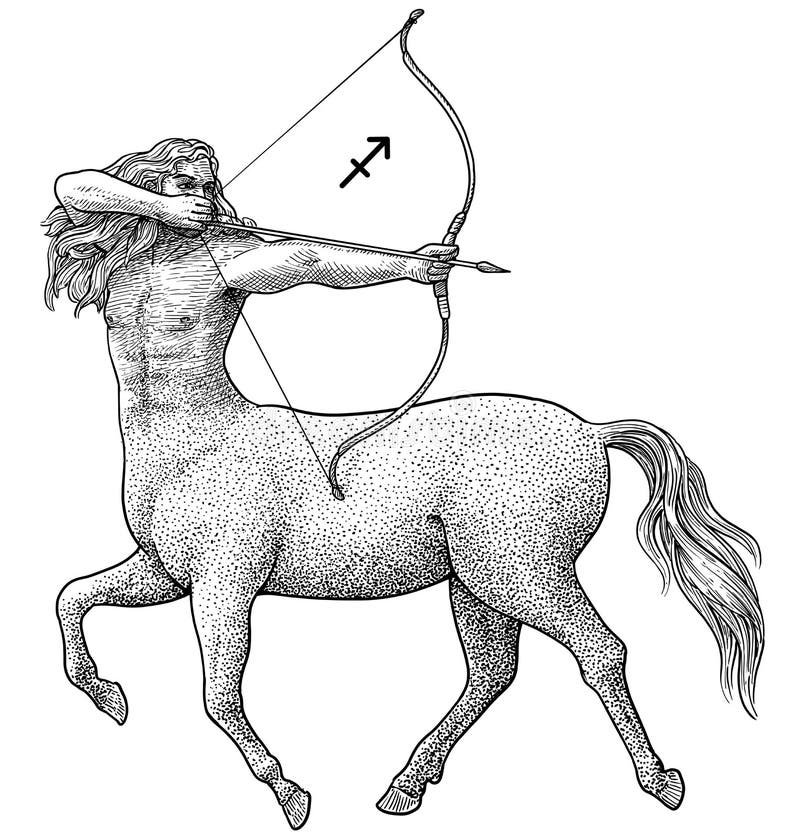 Sagittarius Zodiac Symbol Illustration Drawing Engraving Ink Line