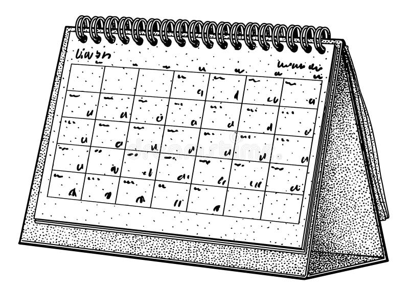 Standing Calendar Illustration, Drawing, Engraving, Ink, Line Art ...