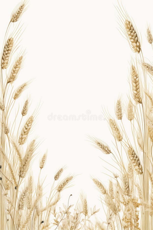An Illustration of Wheat and Flowers on a White Background Stock ...
