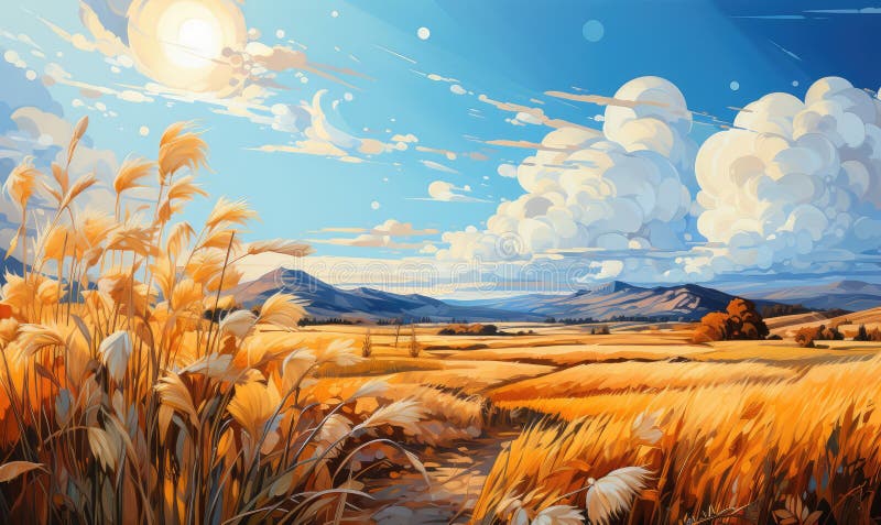 An Illustration of Wheat Fields Stock Illustration - Illustration of ...