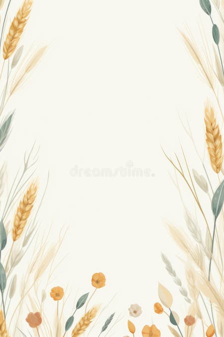 An Illustration of Wheat and Flowers on a White Background Stock Photo ...