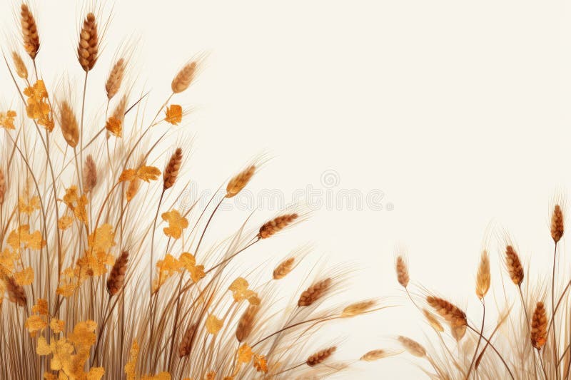 An Illustration of Wheat and Flowers on a White Background Stock ...