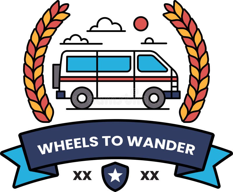 A Illustration for Wheels To Wander that Features a Van and a Ribbon ...