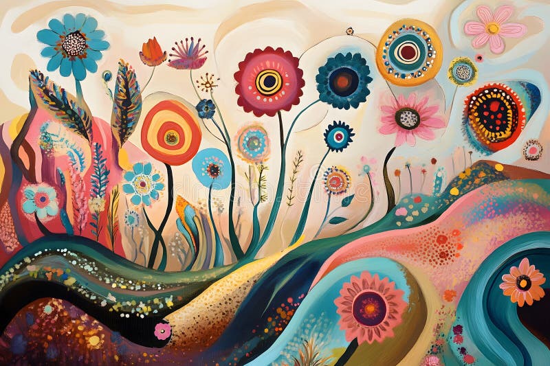 Illustration of a Whimsical Scene Where Flowers Turn into Abstract ...