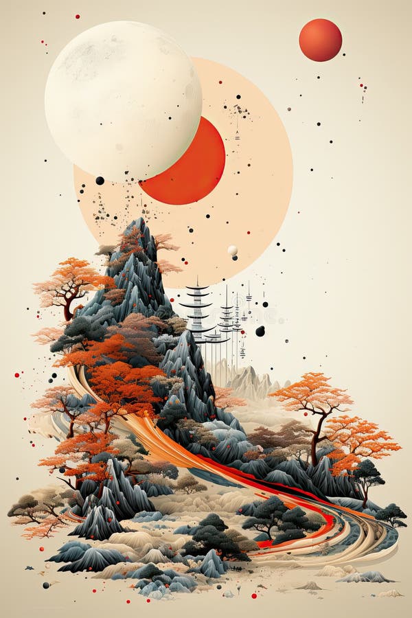 Illustration on White Background of Japanese Art Stock Illustration ...