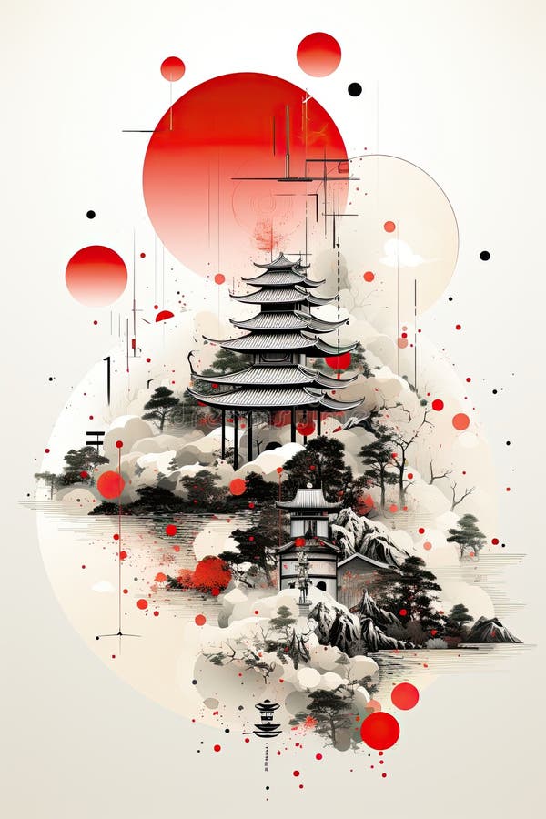 Illustration on White Background of Japanese Art Stock Illustration ...