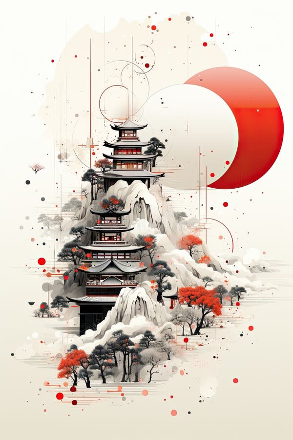 Illustration on White Background of Japanese Art Stock Illustration ...