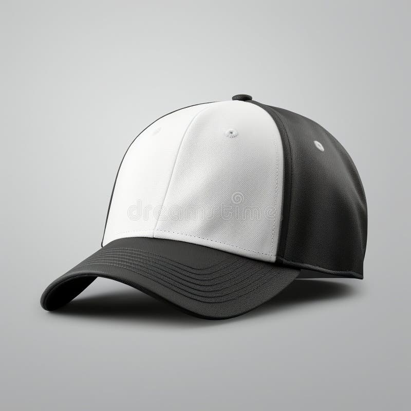 Illustration of White and Black Baseball Caps Mockup on a Grey Backg ...