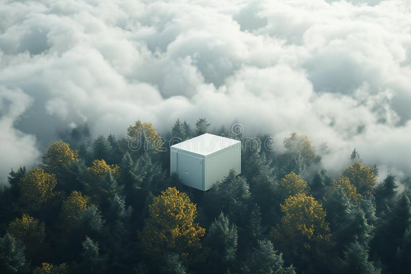 White Box in the Middle of Foggy Forest Stock Illustration ...