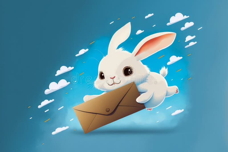 Illustration of White Bunny Running with Envelope. Stock Illustration ...