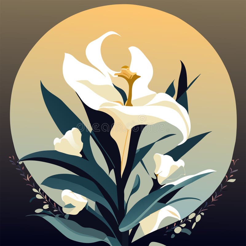 Illustration of a White Calla Lily in Front of a Full Moon Generative AI Stock Vector ...