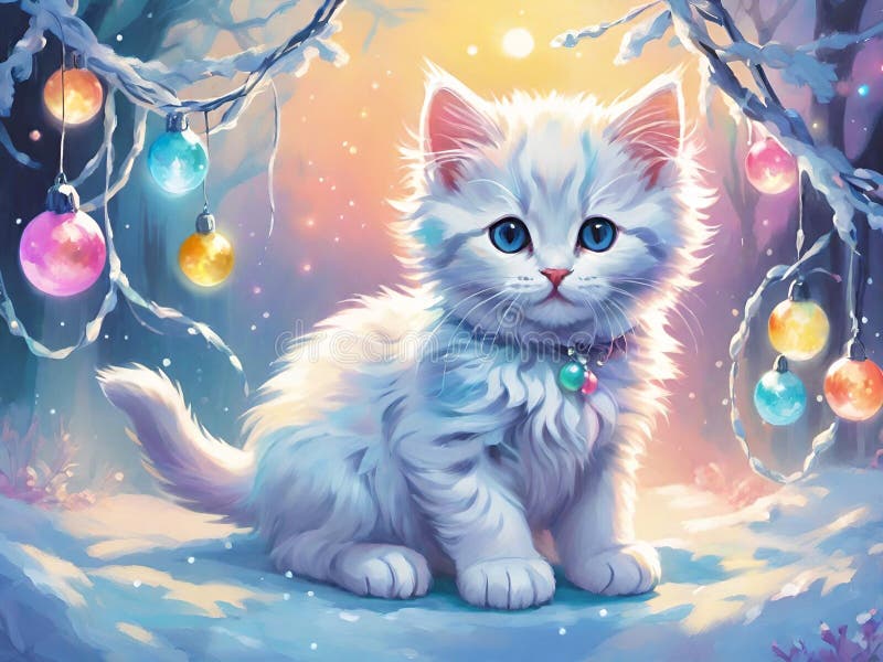 Illustration of a White Cat with a Christmas Garland Stock Illustration ...