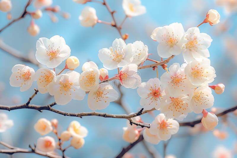 A White Cherry Blossom Tree Against a Blue Sky, High Quality, High ...