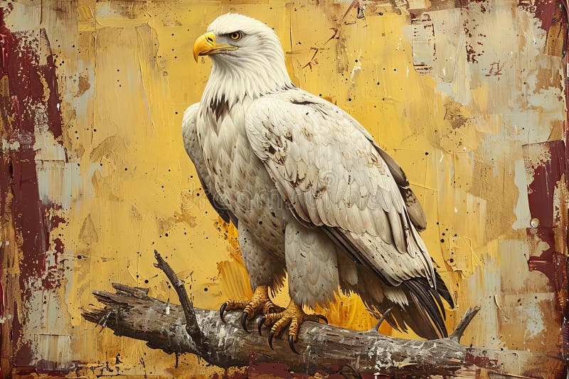 Illustration of White Eagle Standing on Top of a Dead Branch, High ...