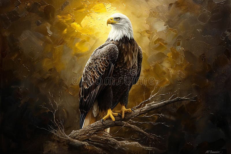 Illustration of White Eagle Standing on Top of a Dead Branch, High ...