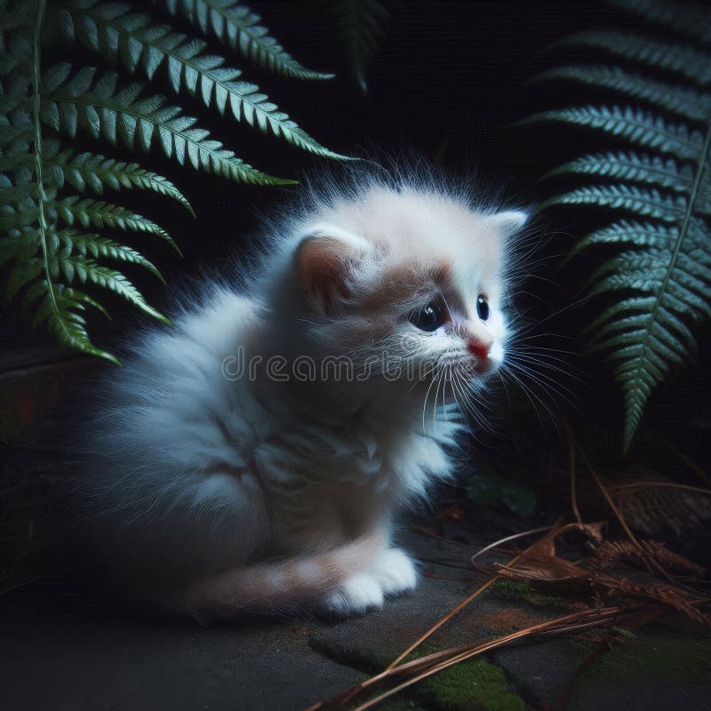 An Illustration of a White Fluffy Little Kitten in the Garden in the ...