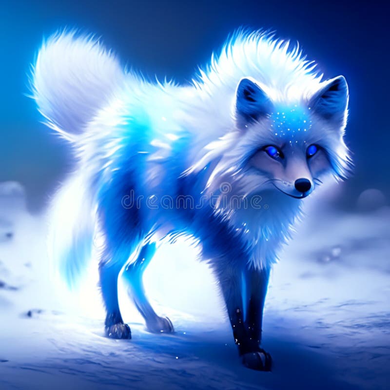 Illustration of a White Fox in a Blue Light Background. 3d Rendering ...