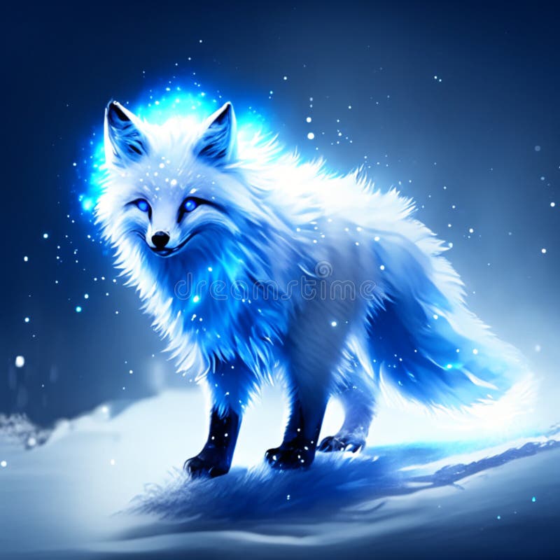 Illustration of a White Fox with Blue Light in the Night Sky AI ...