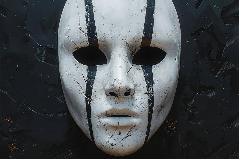 A White Mask with Three Black Stripes on the Forehead, Black Background ...