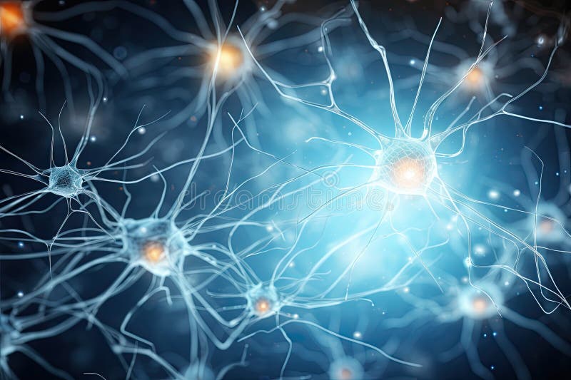 Illustration of White Neuron Cell Network Under Microscope Stock ...