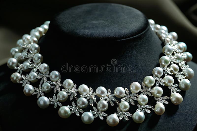 Illustration of White Pearl Necklace with Multiple Strands on Display ...