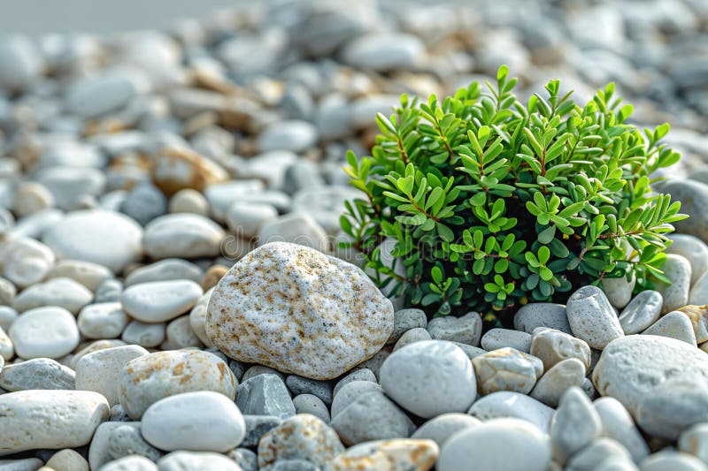 White Pebbles and Rocks with Green Plant, High Quality, High Resolution ...