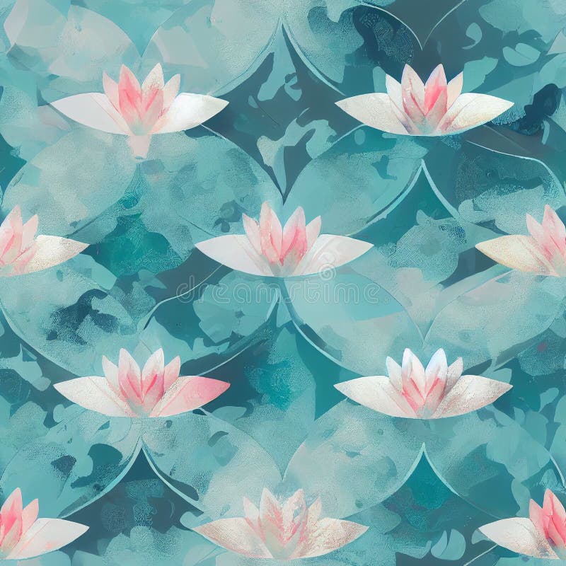 Illustration of White and Pink Lotus Blooms in a Watery Environment ...