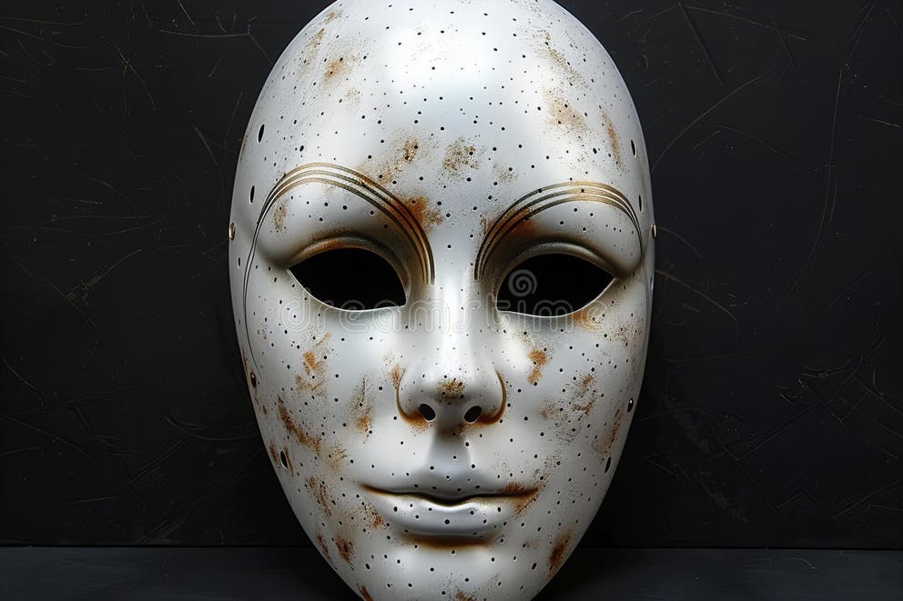 Illustration of White Plastic Mask on Black Background, Front View ...
