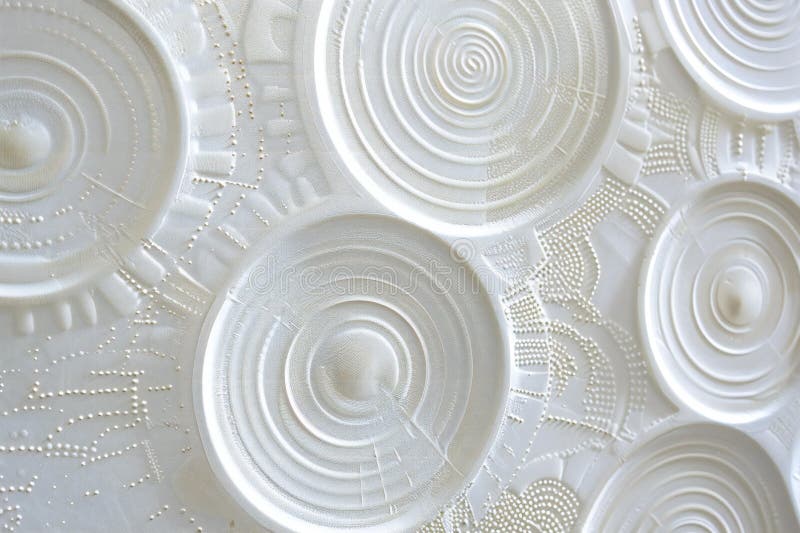 White Plastic Plate with a Pattern of Circles and Pearls on a White ...