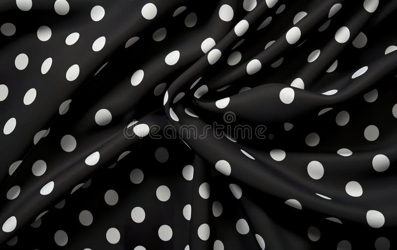 An Illustration of White Polka Dot Pattern on Black Silk Fabric. Stock ...